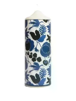 La DoubleJ Wildbird-print Pillar Candle - Blue