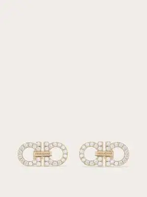 FERRAGAMO Double Gancini Crystal Embellished Earrings - Gold