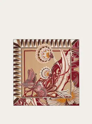 FERRAGAMO Flowers And Butterflies Print Silk Scarf - Beige