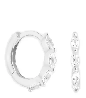 ASTRID & MIYU White Gold And White Topaz Marquise Hoop Earrings - Silver