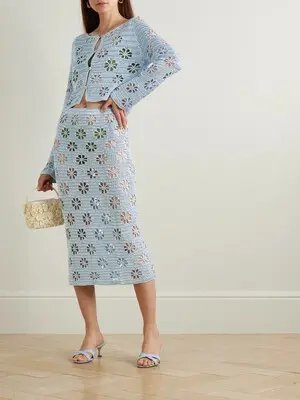 Calle Del Mar Crocheted Midi Skirt - Blue