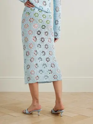 Calle Del Mar Crocheted Midi Skirt - Blue