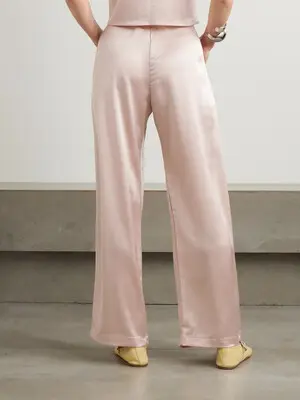 LESET Barb Washed-satin Wide-leg Pants - Pink