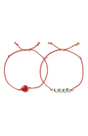 VENESSA ARIZAGA Love Heart Charm Bracelet Set - Red