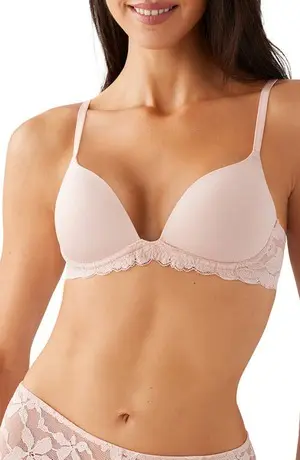 Wacoal Feeling Famous Wirefree Push-up Bra - Rose Smoke/ White