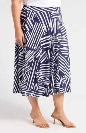 24SEVEN COMFORT APPAREL Geometric Print Midi Skirt