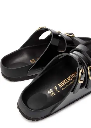 BIRKENSTOCK Patent Leather Sliders With Adjustable Buckles