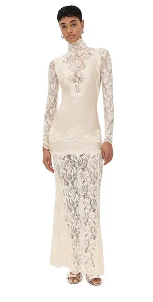 Rabanne Long Dress In Lace And Jersey - Ivory