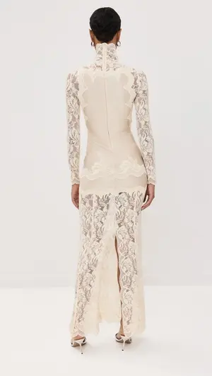 Rabanne Long Dress In Lace And Jersey - Ivory