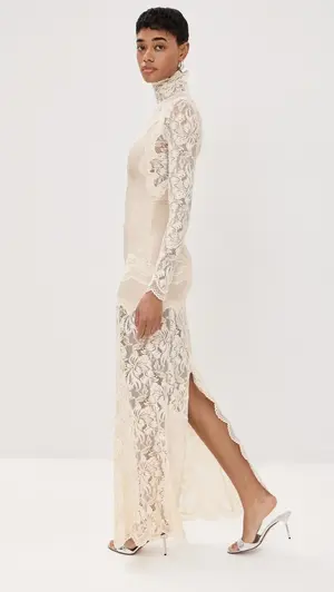 Rabanne Long Dress In Lace And Jersey - Ivory