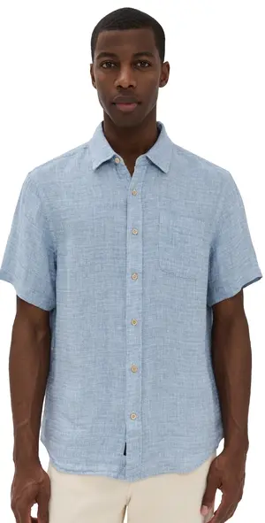 Faherty Brand Palma Basket Weave Linen Shirt - Blue