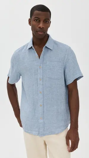 Faherty Brand Palma Basket Weave Linen Shirt - Blue