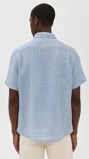 Faherty Brand Palma Basket Weave Linen Shirt - Blue