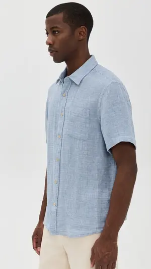 Faherty Brand Palma Basket Weave Linen Shirt - Blue