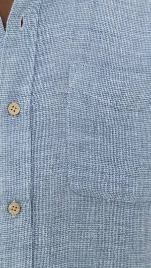 Faherty Brand Palma Basket Weave Linen Shirt - Blue