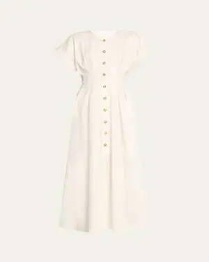 KIKA VARGAS Dena Pleated Midi Shirt Dress - White