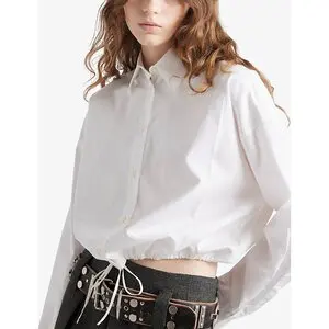 Prada Drawstring-hem Long-sleeve Cotton-poplin Shirt