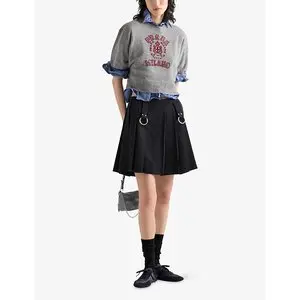 Prada Wool Pleated Mini Skirt With Ring Hardware