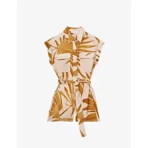 REISS Harri Palm-print Woven Playsuit