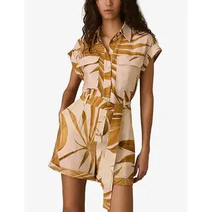 REISS Harri Palm-print Woven Playsuit