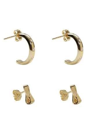 Argento Vivo Cubic Zirconia Stud And Hoop Earrings Set - Gold