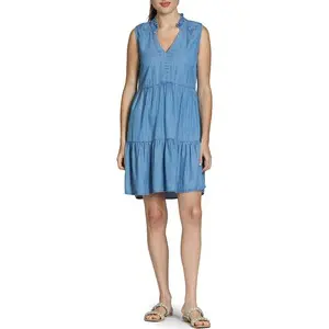 APNY Sleeveless Tiered Lyocell Dress - Light Indigo