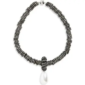 JULIETTA Faux Pearl Pendant Collar Necklace - Black