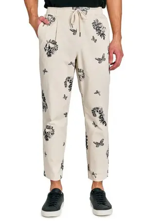 CON.STRUCT Slim Fit Floral Skull Print Pleated Trousers