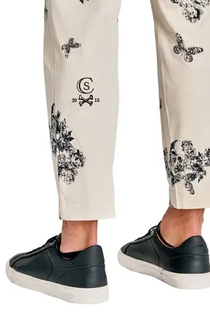 CON.STRUCT Slim Fit Floral Skull Print Pleated Trousers