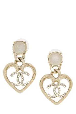 Chanel Cc Dangle Heart Earrings