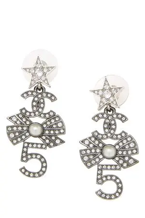 Chanel Crystal 'cc' Drop Earrings - Silver
