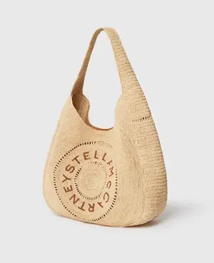Stella McCartney Large Logo Crochet Raffia Hobo Bag