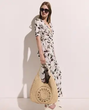 Stella McCartney Logo Raffia Slouchy Large Tote Bag