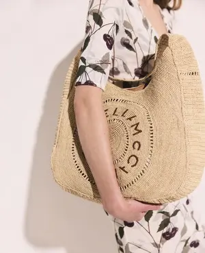 Stella McCartney Logo Raffia Slouchy Large Tote Bag