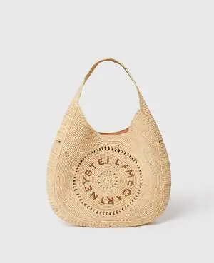 Stella McCartney Logo Crochet Raffia Hobo Bag - Beige