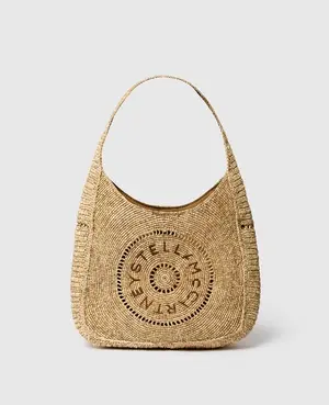 Stella McCartney Logo Crochet Raffia Hobo Bag - Beige