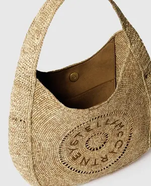 Stella McCartney Logo Crochet Raffia Hobo Bag