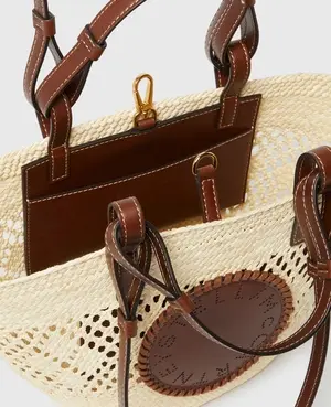 Stella McCartney Logo Raffia Crochet Tote Bag - Natural