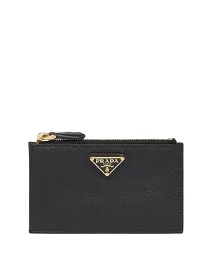 Prada Saffiano Leather Card Holder - Black/gold