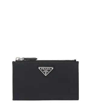 Prada Saffiano Leather Card Holder - Black/silver