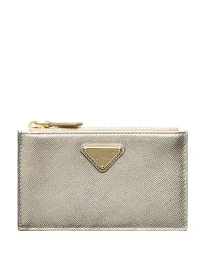 Prada Saffiano Leather Card Holder Gold/silver