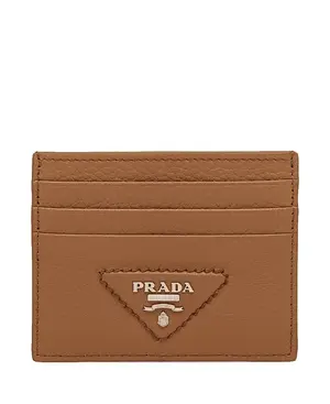 Prada Leather Card Holder - Brown