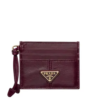 Prada Leather Card Holder Burgundy