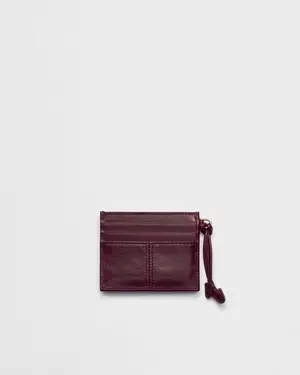 Prada Leather Card Holder - Burgundy