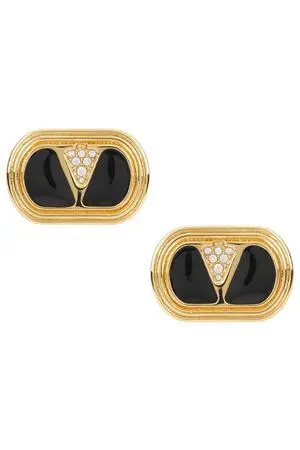 Valentino Garavani Ovalette Logo Stud Earrings - Oro  Nero  & Crystal