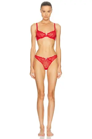 FLEUR DU MAL Bianca Lace Thong In Cream - Rouge