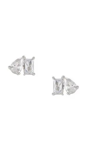 BY ADINA EDEN Cz Teardrop Baguette Stud Earrings - Silver
