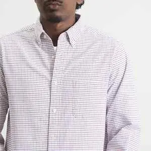 BEAMS Tattersall Check Button Down Oxford Shirt - White/red/navy