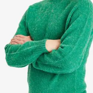 DRAKE'S Brushed Shetland Crew Knit - Pixie Green