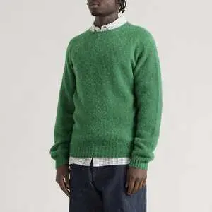 DRAKE'S Brushed Shetland Crew Knit - Pixie Green